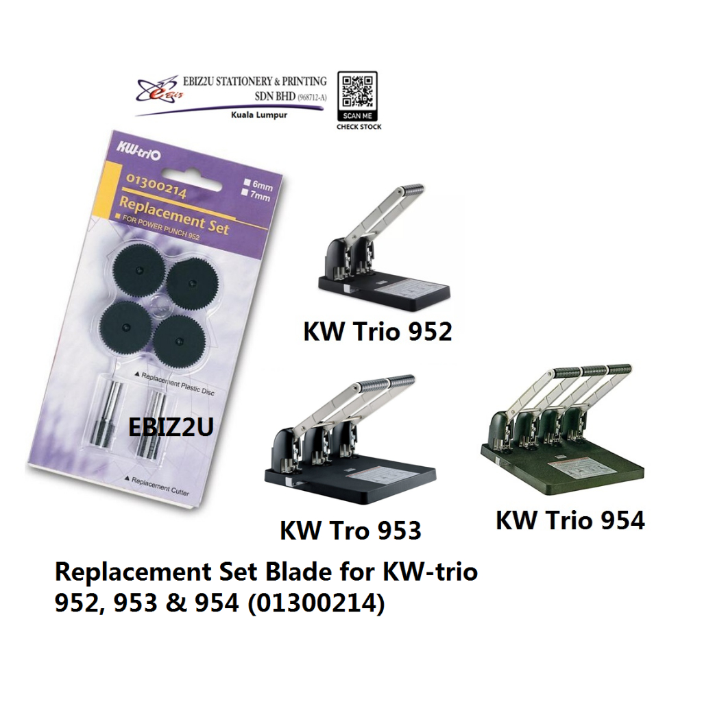 Replacement Set Blade for KW-trio 952, 953 & 954 (01300214) (penumbuk, puncher paper, 2 Hole ...