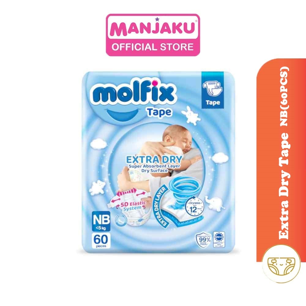 Molfix Extra Dry Tape Diaper Super Jumbo Pack (NB60) | Shopee Malaysia
