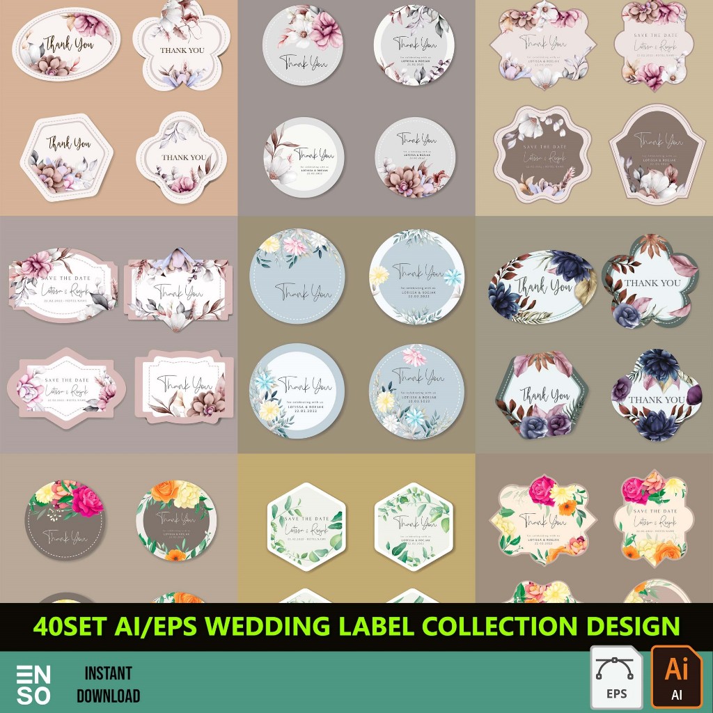 40-Set AI/EPS Format Wedding Label Design Collection Template ...