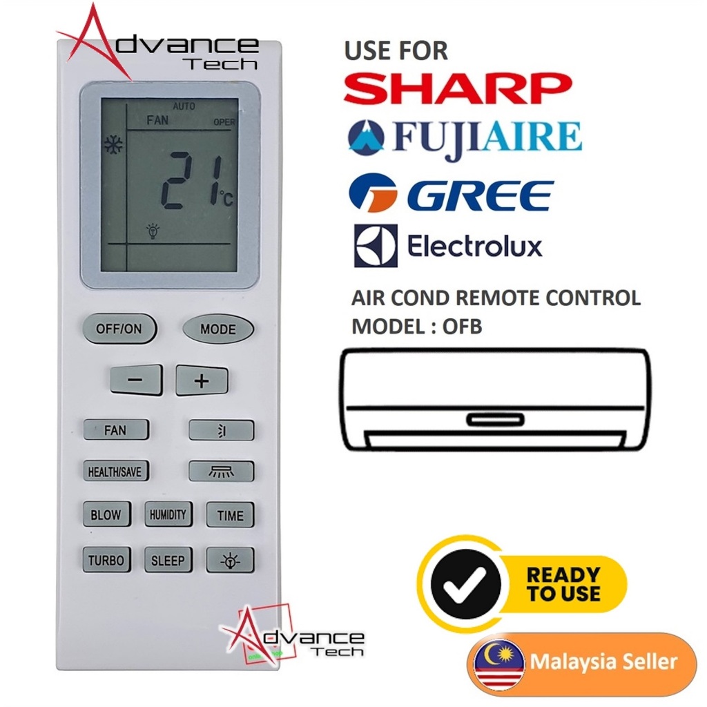 Gree Aircond Remote KT-GR01 OFB Alat Kawalan Jauh Penghawa Dingin Sharp Fujiaire Sanyo ...