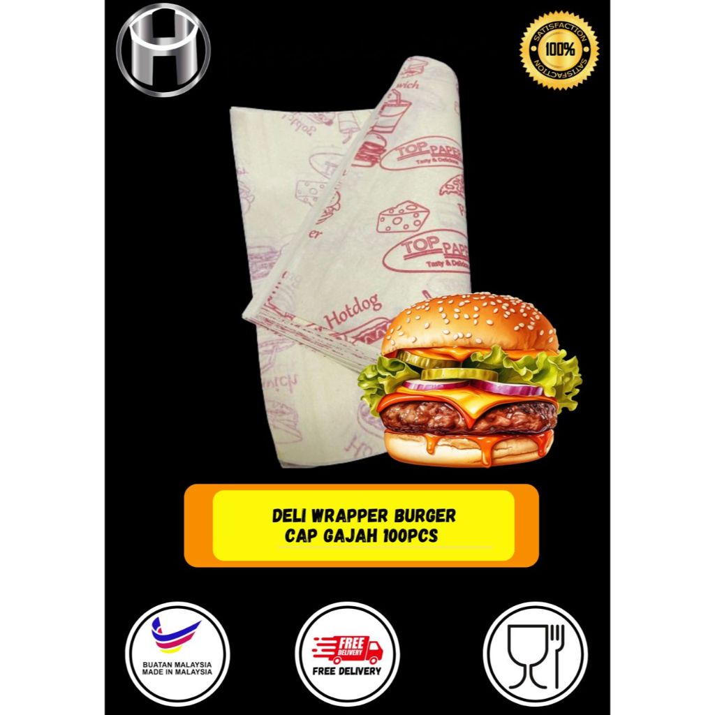 DELI WRAPPER BURGER CAP GAJAH 100PCS / KERTAS BUNGKUS BURGER | Shopee ...