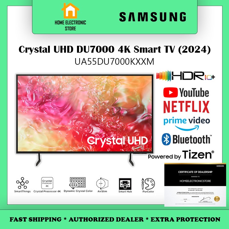Samsung 55" Crystal UHD 4K DU7000 (2024) | UA55DU7000KXXM 55 Inch TV ...