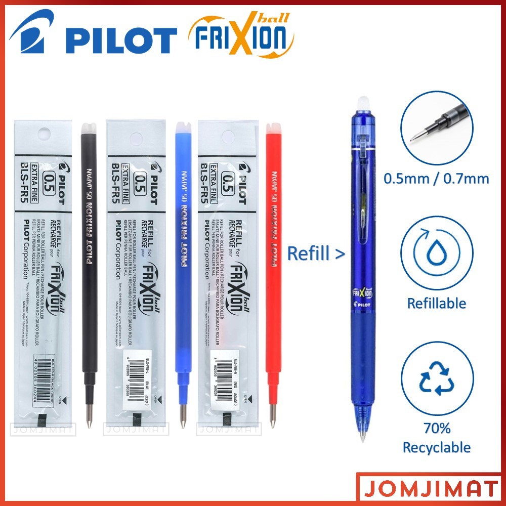 Pilot Frixion Ball Erasable Knock Pen Refill 0.5mm / 0.7mm LFBKRF ...