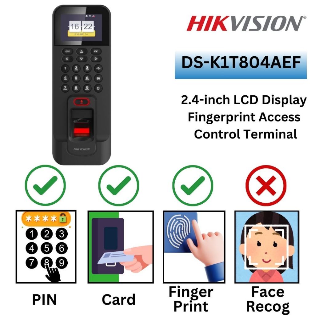 HIKVISION 2.4-inch LCD Display PIN EM Proximity Card Fingerprint Time ...
