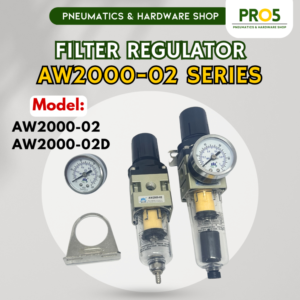 AW2000-02| AW2000-02D 1/4" Automatic/Manual Pneumatic Treatment Units Filter Regulator ...