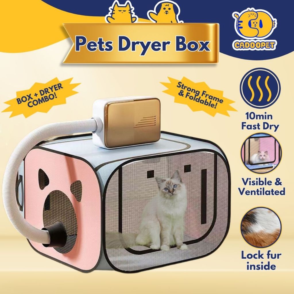 Pet Drying Box With Blower For Cat Dog Pets Fast Dry Full Visible & Ventilated & Foldable Dryer ...