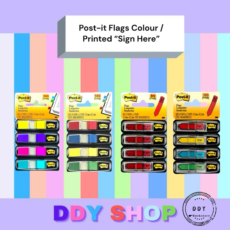 3M Post-it Colour Printed Flags Sticky Notes (Sign Here) Message Index ...