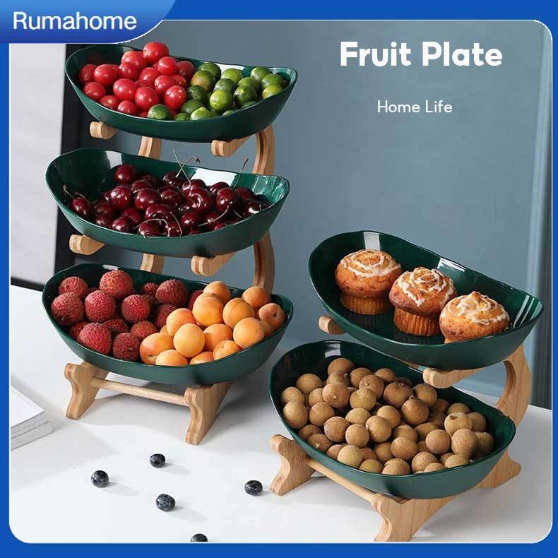 Rumahhome- Multi-layer storage fruit tray/plate snack tray Wooden ...