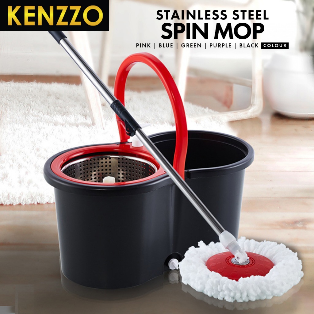 Kenzzo : Spin Mop with Stainless Steel Basket & Wheels Multiple Color ...
