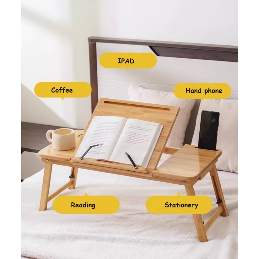 Wooden Foldable Laptop Table, Folding Solid Bamboo Wood Table, Portable ...