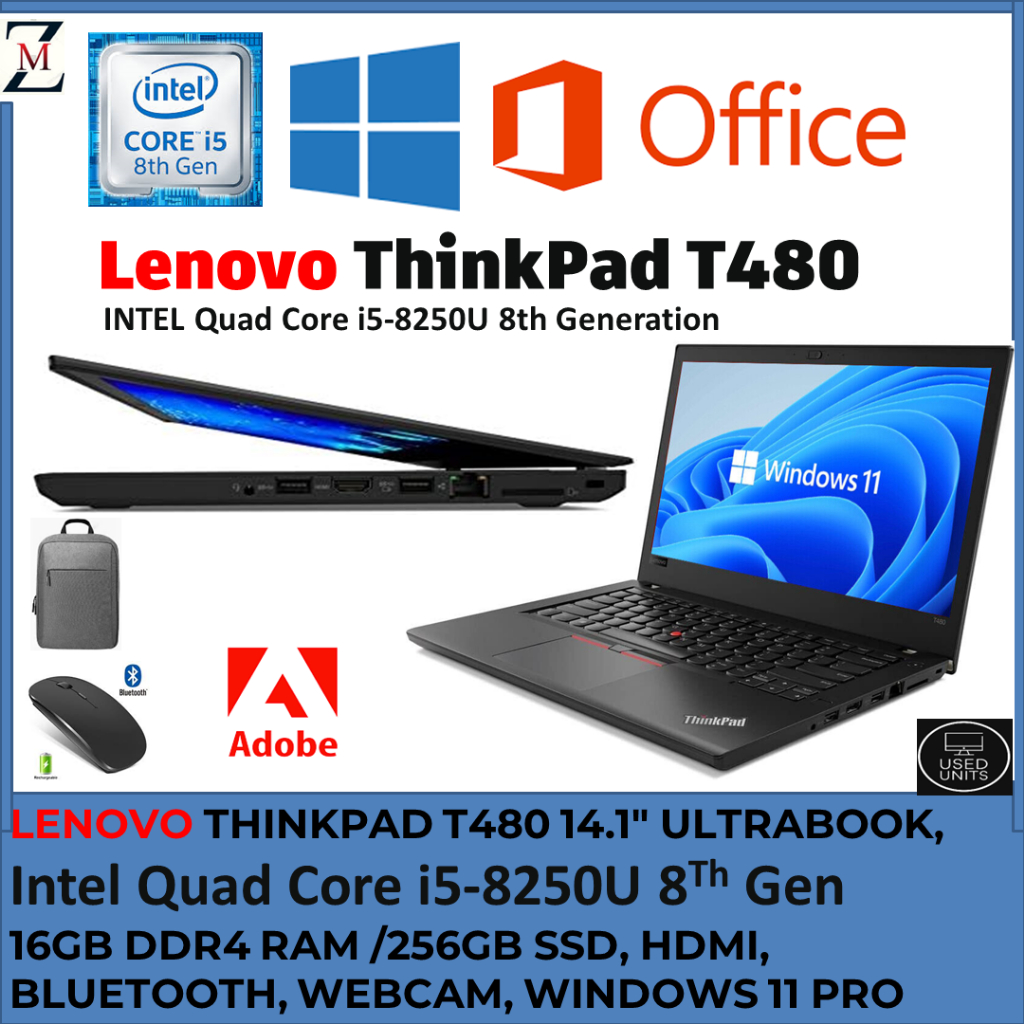 Lenovo ThinkPad T480-T480S Laptop, 14" FHD Display INTEL CORE i7-i5 8Th ...
