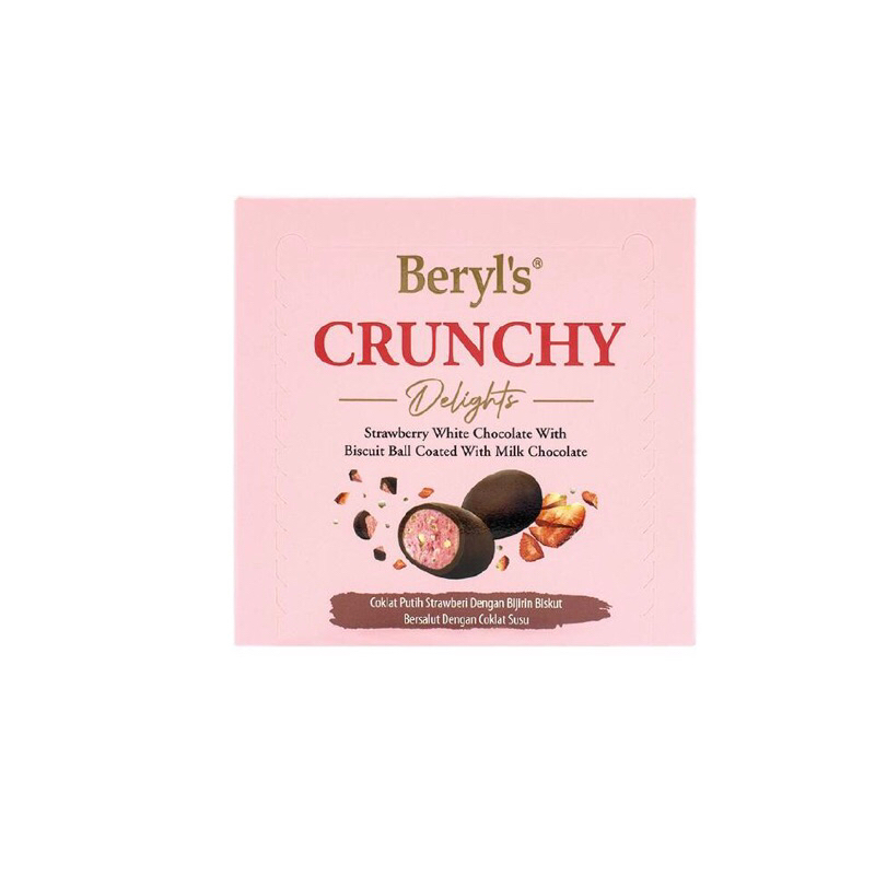 Beryl's crunchy delight strawberry white chocolate with biscuits ball coated with milk chocolate ...