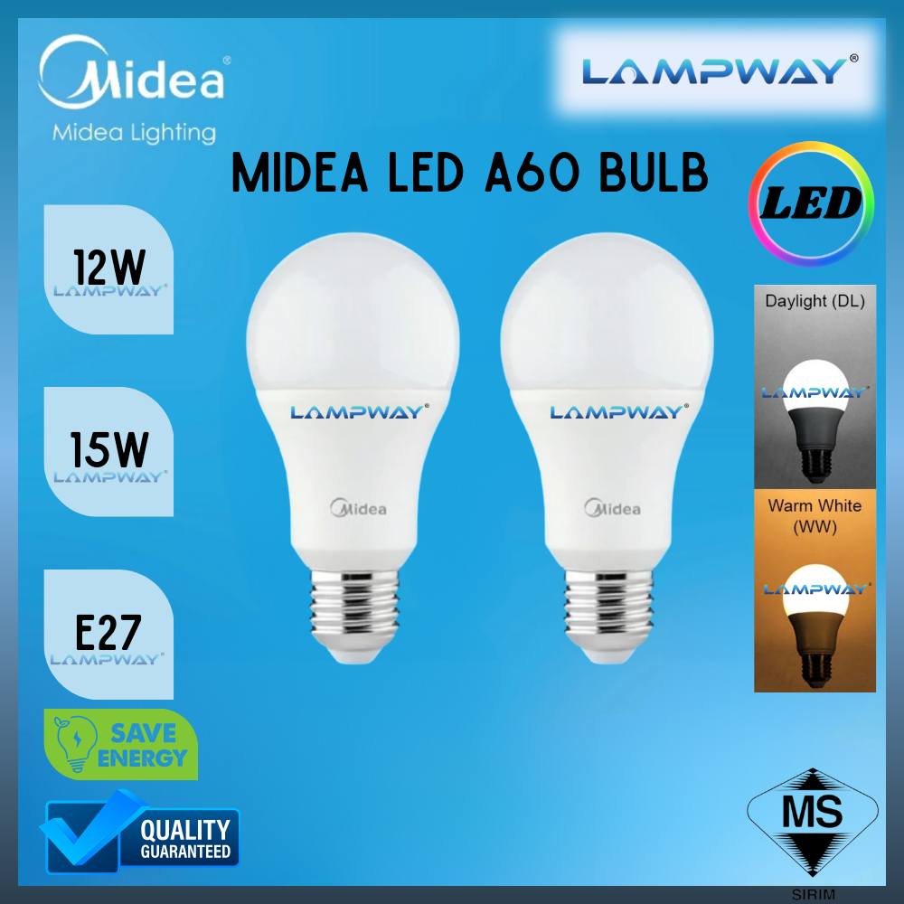 [SIRIM] Midea Led A60 bulb 12w & 15w E27 daylight 6500k, and warm white ...