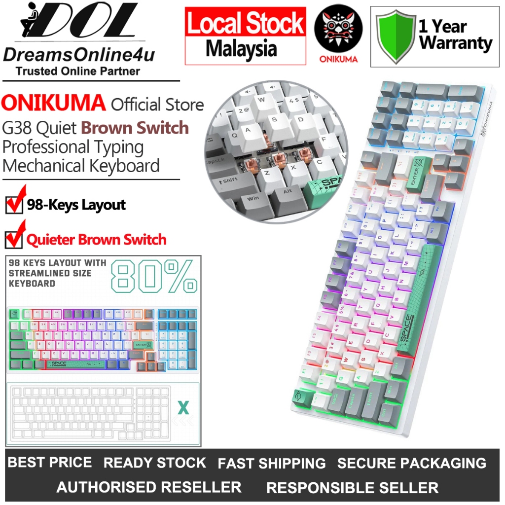 ONIKUMA G38 Detachable USB-C Wired 98-Keys Brown Switch Anti-Ghosting ...