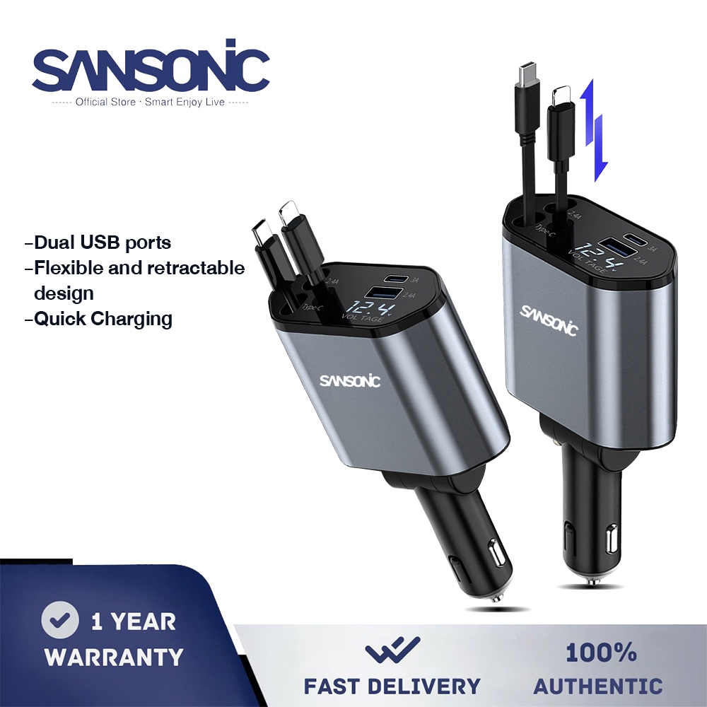 SANSONIC Car Charger Quick Charging 4in1 USB Type C Scalable Car Phone ...