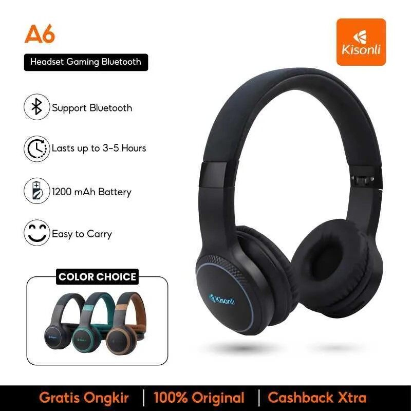KISONLI Headset Gaming Headphone Bluetooth A6 1200mAh BT V5.0 Wireless Headphone With Colorful ...
