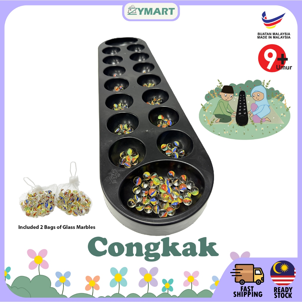 🔥🔥 Traditional Black Plastic Congkak set [Free Glass Marbles] | Indoor ...
