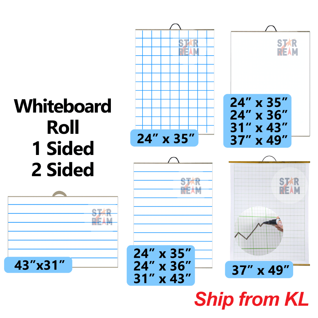 Light Portable Whiteboard Roll (Non Magnet) 24”x35” / 24”x36” / 31”x43 ...