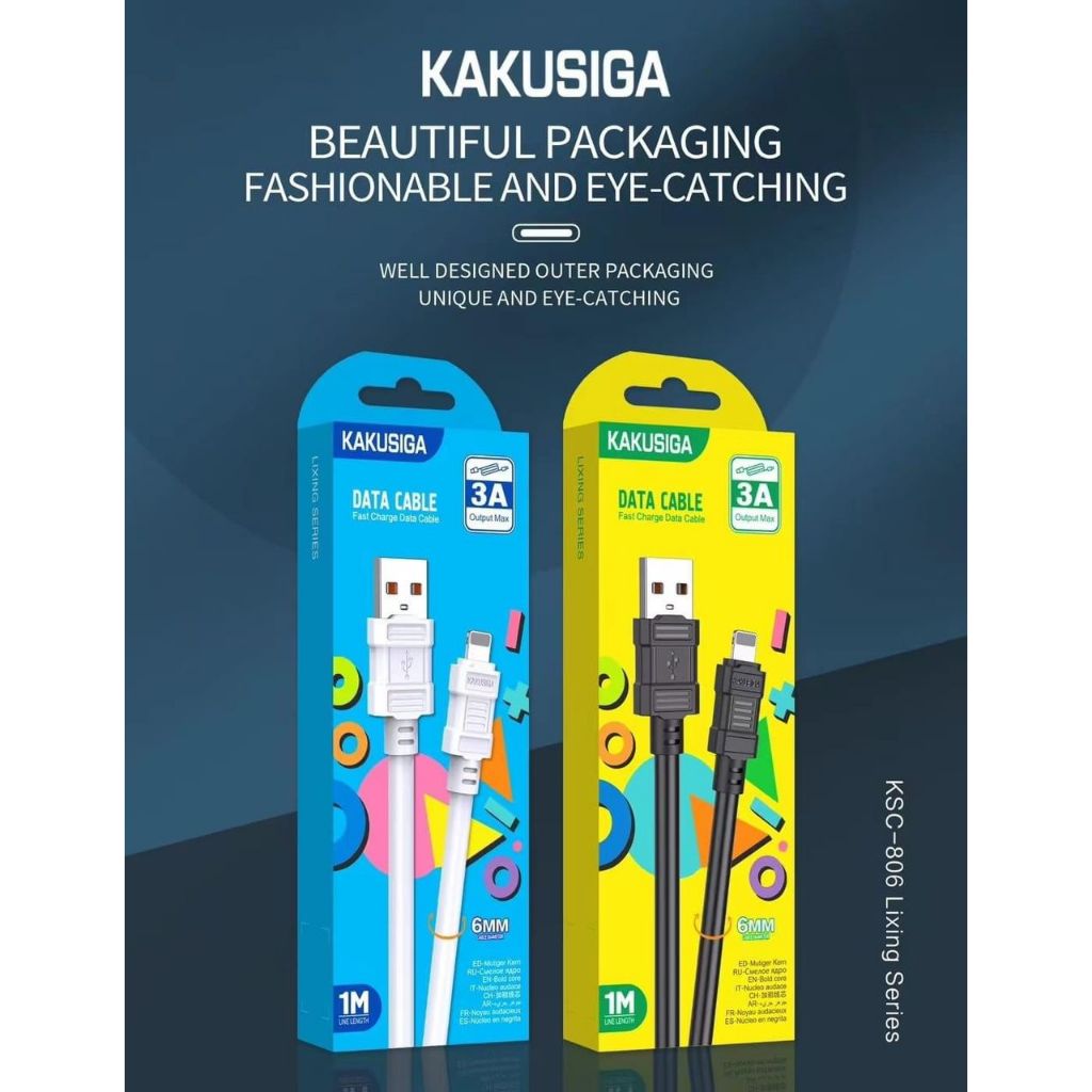 CLEAR STOCK PROMOTION KAKUSIGA KSC-806 Fast Charge Data Cable 6MM Cable ...