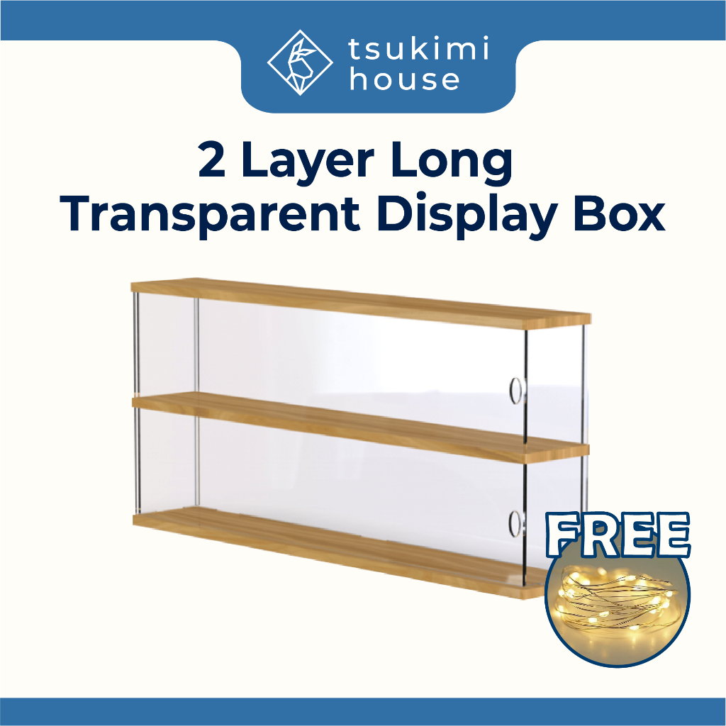 2 Layer Long Wooden Acrylic Display Box Display Case / Showcase Kotak ...