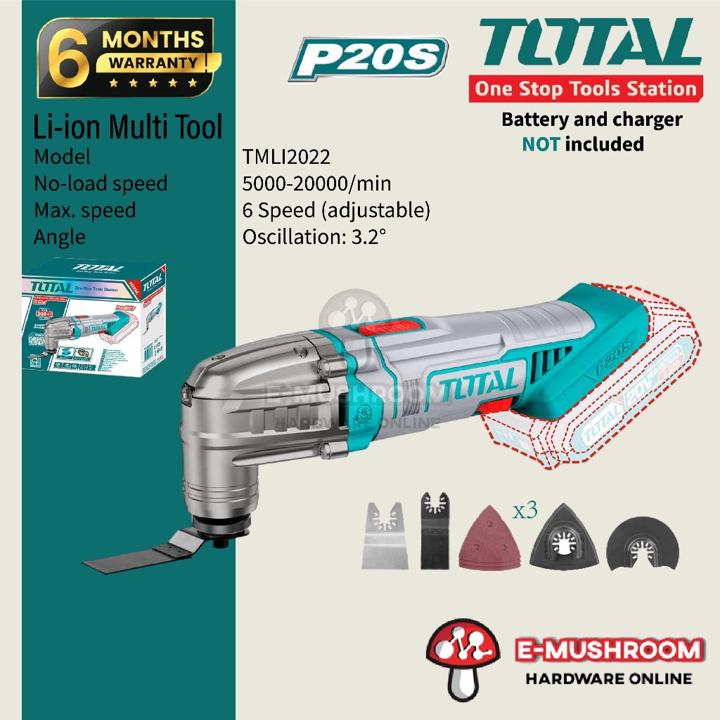 Total TMLI2022 Lithium-Ion Multi-Tool 20V Cordless Rechargeable Battery Cutter Osciallating Tool ...