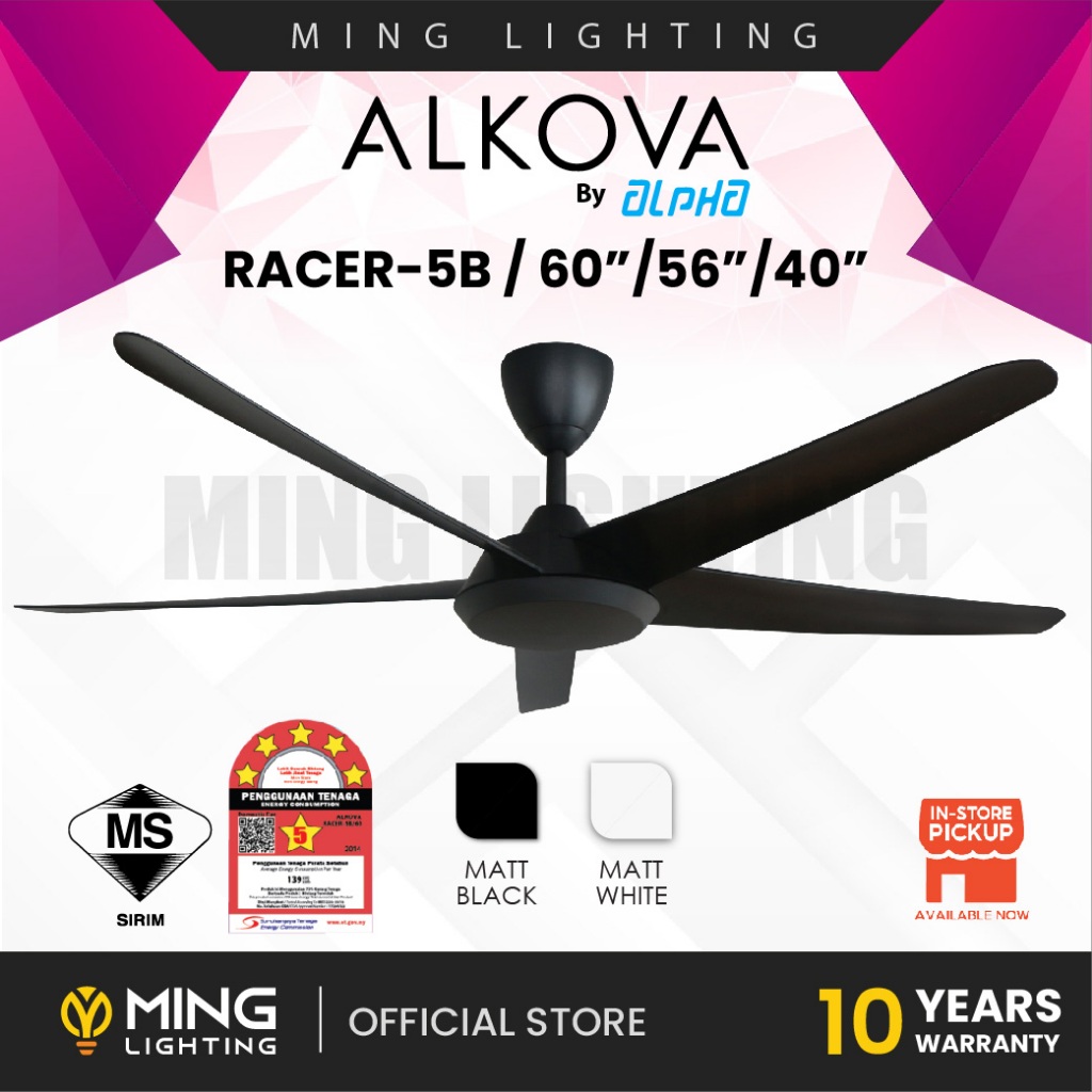 (Sirim) ALPHA ALKOVA Ceiling Fan RACER 60" 56" 40" Remote Control 12+12 ...