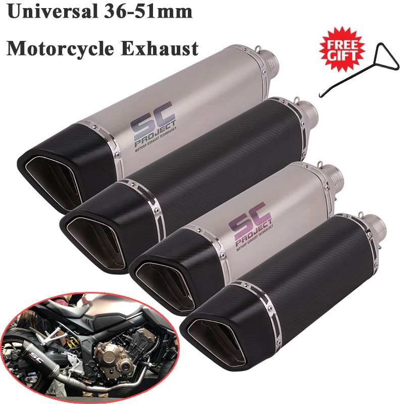 FREE GIFT Universal Motorcycle SC Project Exhaust Modified Carbon Fiber ...