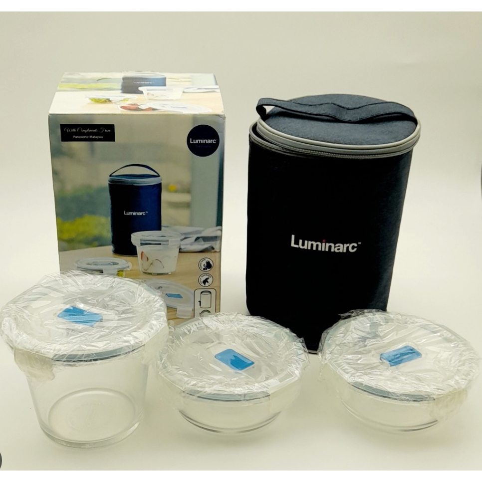 READY STOCK Luminarc S4P Pure Box Round Glass Lunch Box Container with ...
