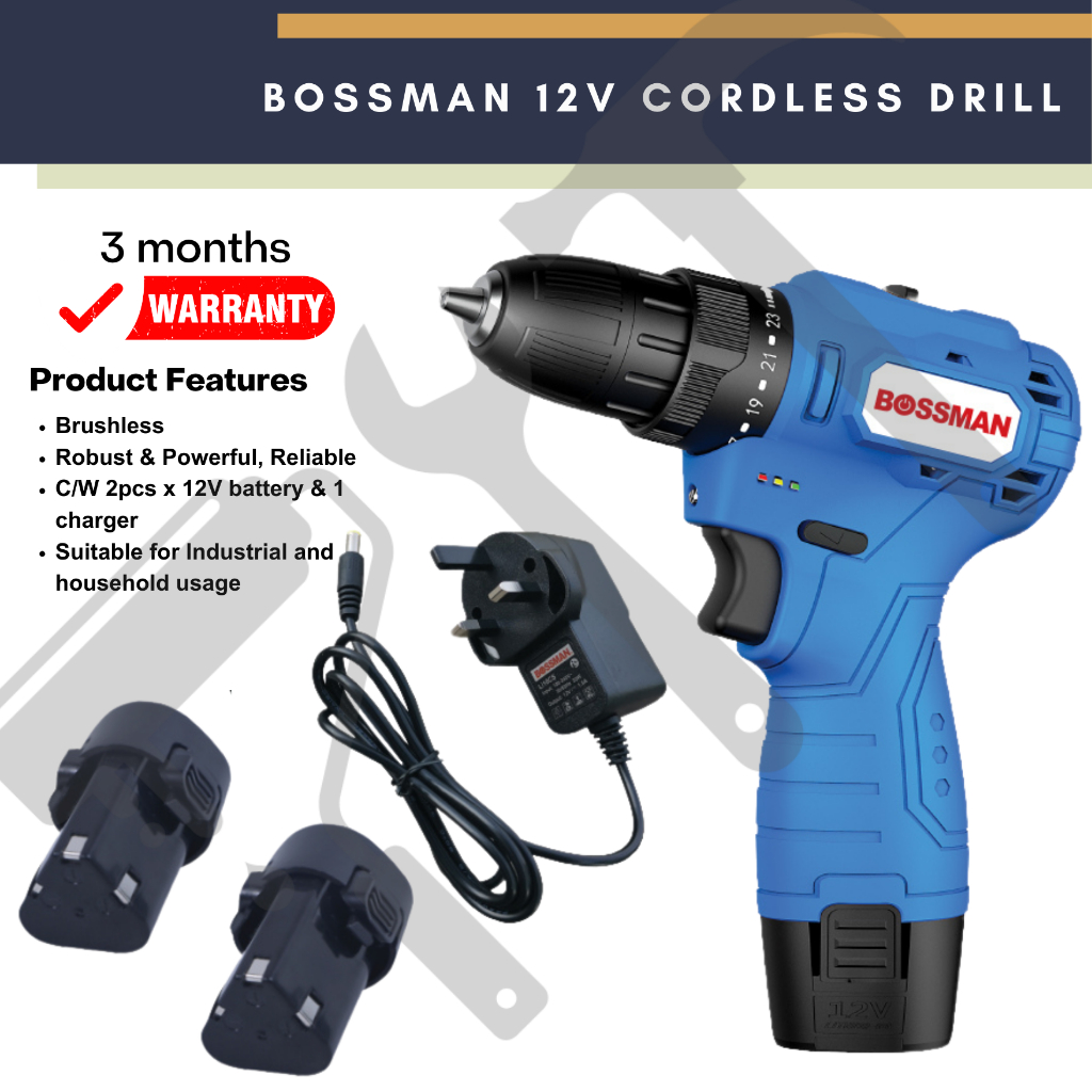 BOSSMAN Cordless Brushless 12V Drill 2-Speed Cordless Drill with 1x ...