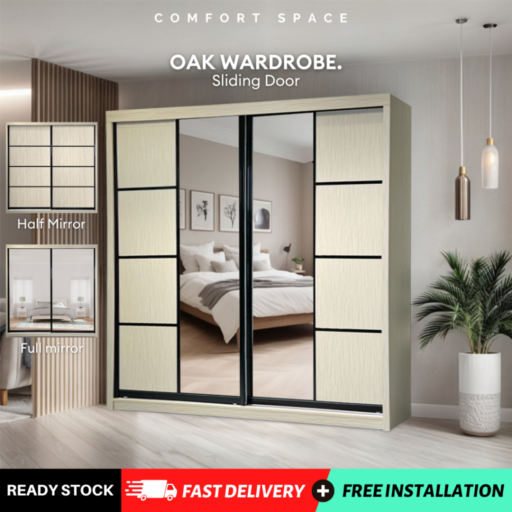 🔥 Lowest Price 🔥 Oak 6x8, 8x8 Anti Jump Sliding Door Wardrobe | Melamine | Almari Oak 衣橱 131 ...