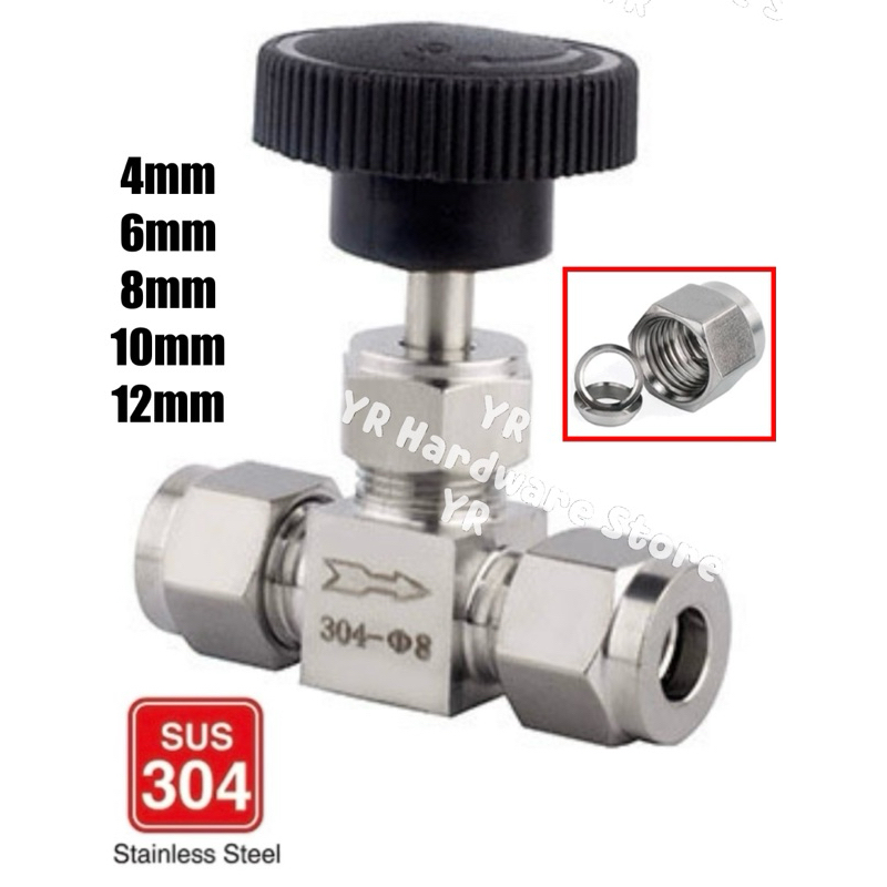 Stainless Steel 304 Compression Needle Valve 4mm 6mm 8mm 10mm 12mm ...