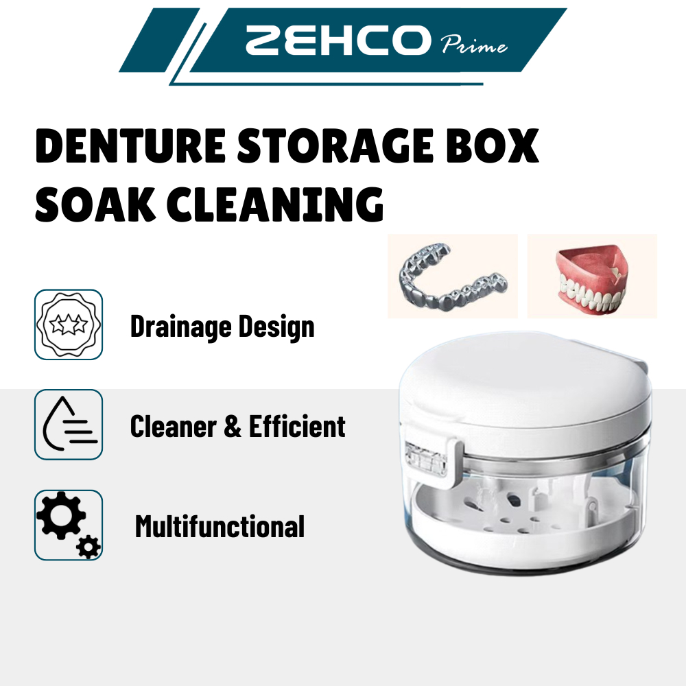 Denture Storage Box Soak Cleaning Orthodontic Retainer Case Portable ...
