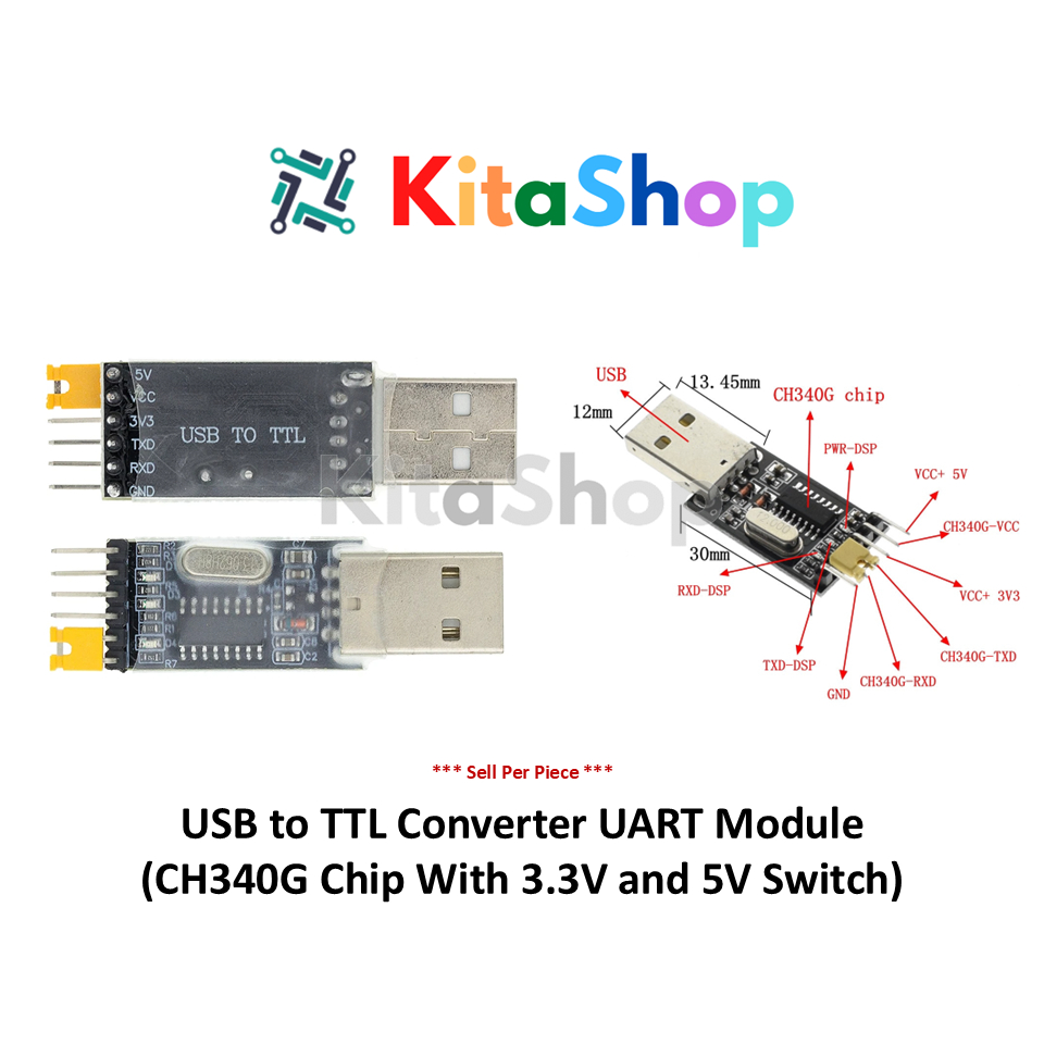 USB to TTL Converter UART Module (CH340G Chip With 3.3V and 5V Switch ...