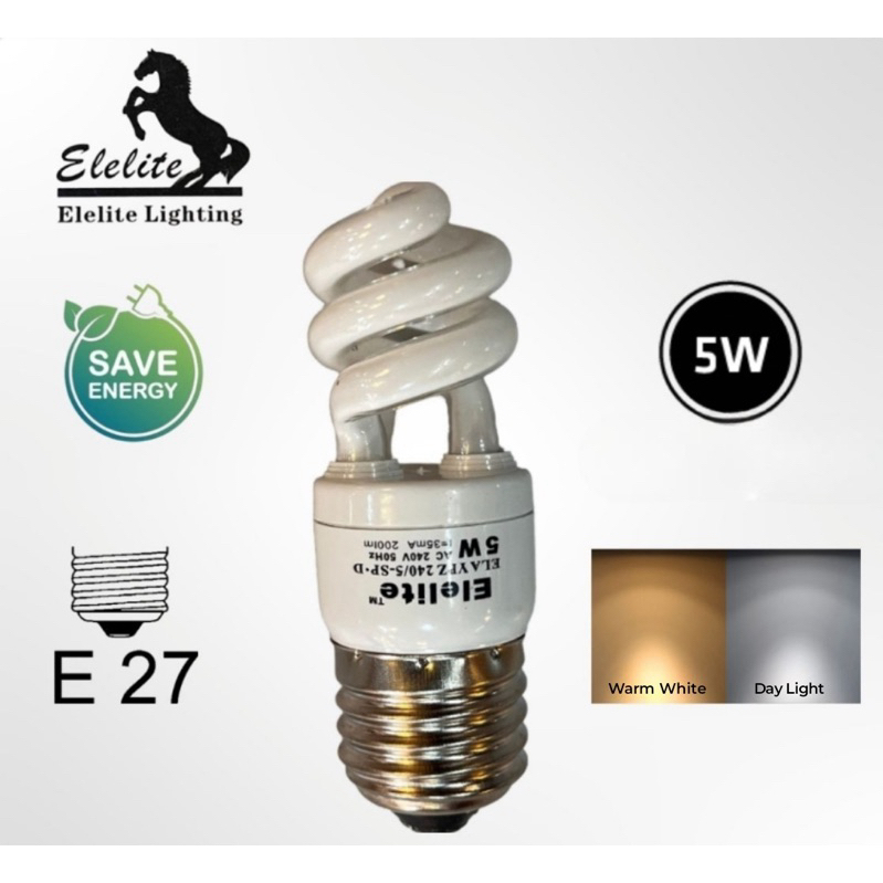 Energy Saving Bulb E27 5W CFL Spiral Shape (Day Light/Warm White ...