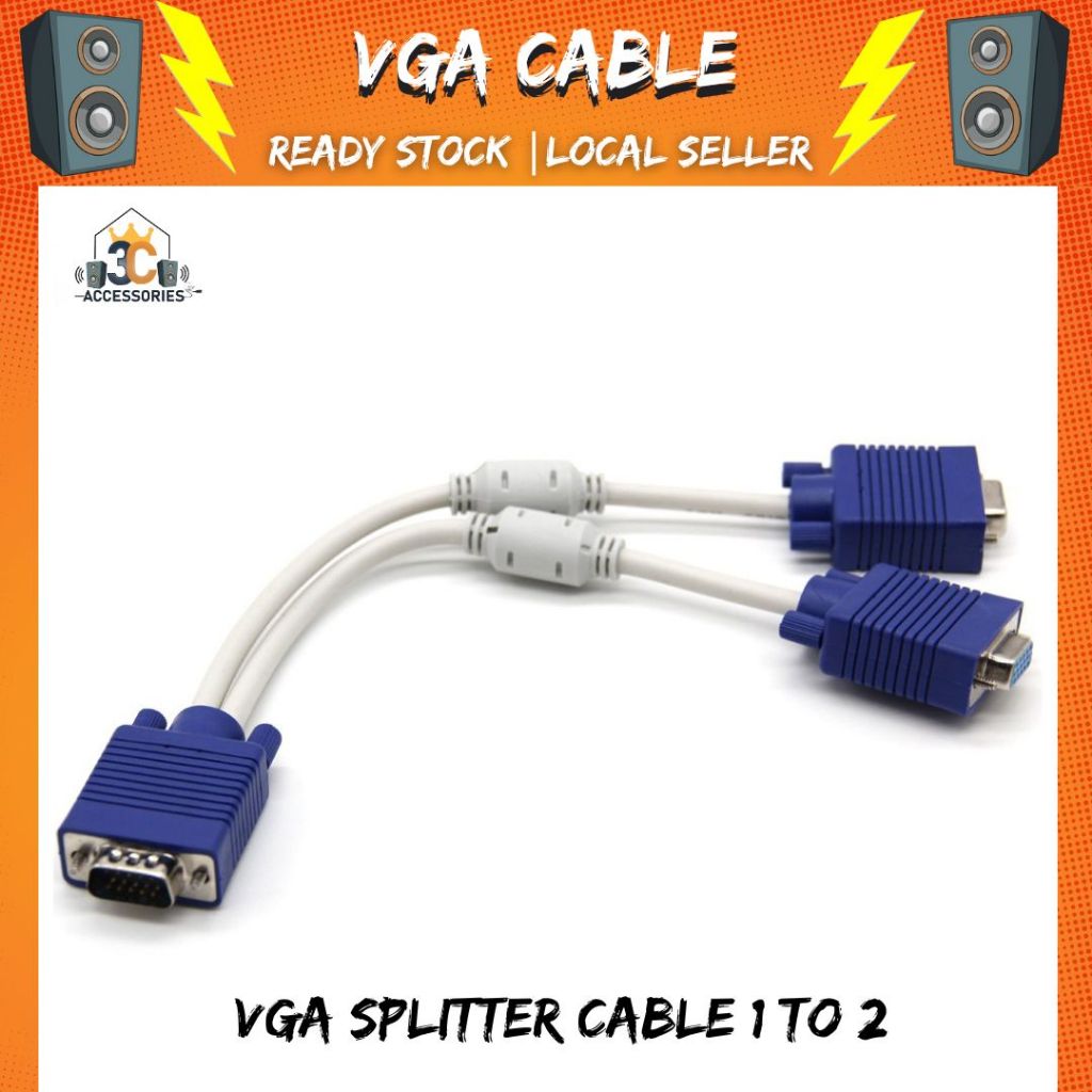 15Pin VGA Splitter Cable 1 Male to 2 Female Y Adapter Monitor Converter | Shopee Malaysia
