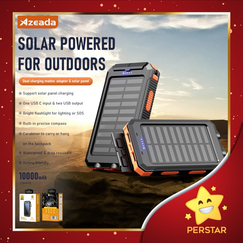 [ Solar Power Bank ] AZEADA 10000mAh Support 2.1A Fast Charge Walker ...