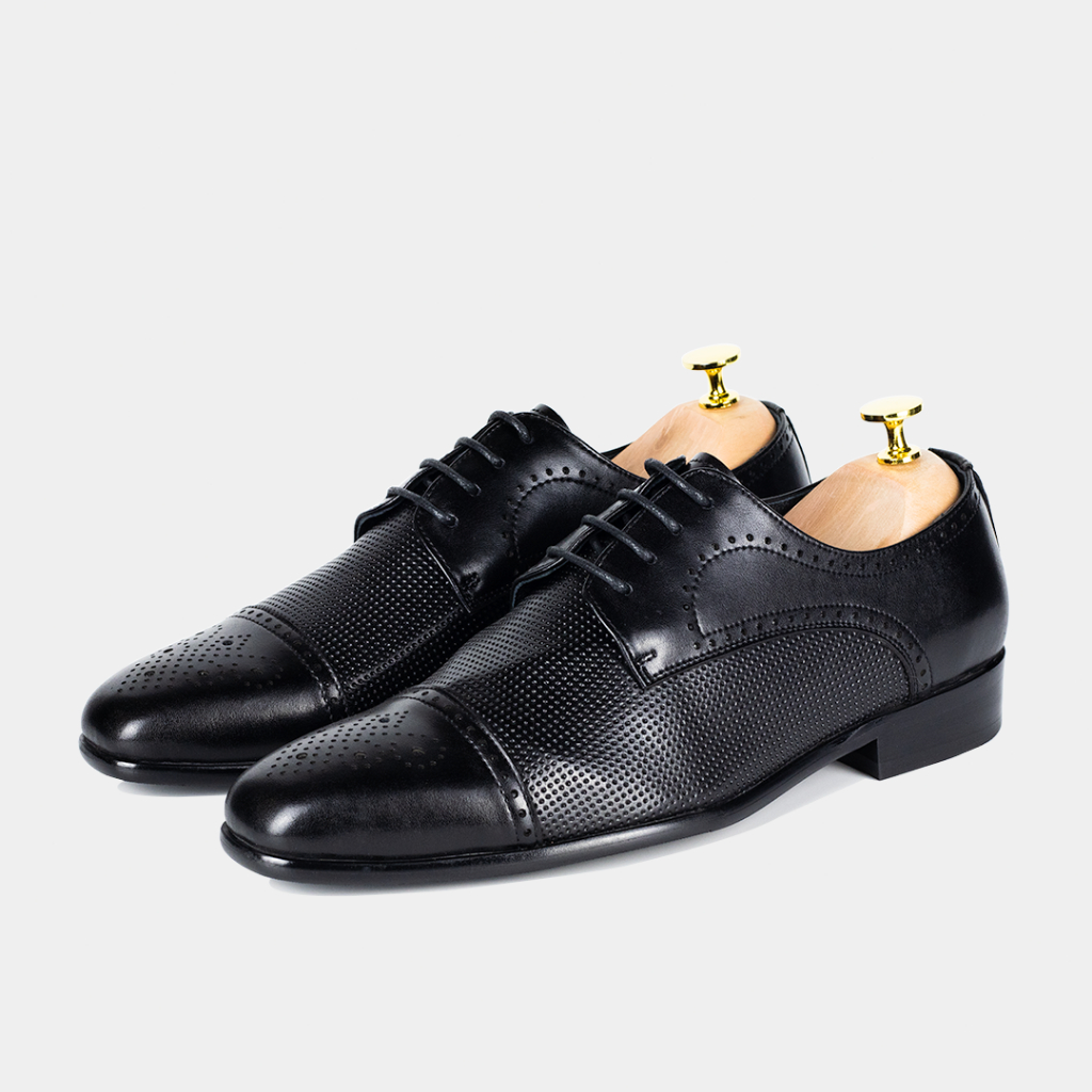 Ambrose Oxford Cap Toe - Black Semi Brogue Lace Up (F001) | Shopee Malaysia