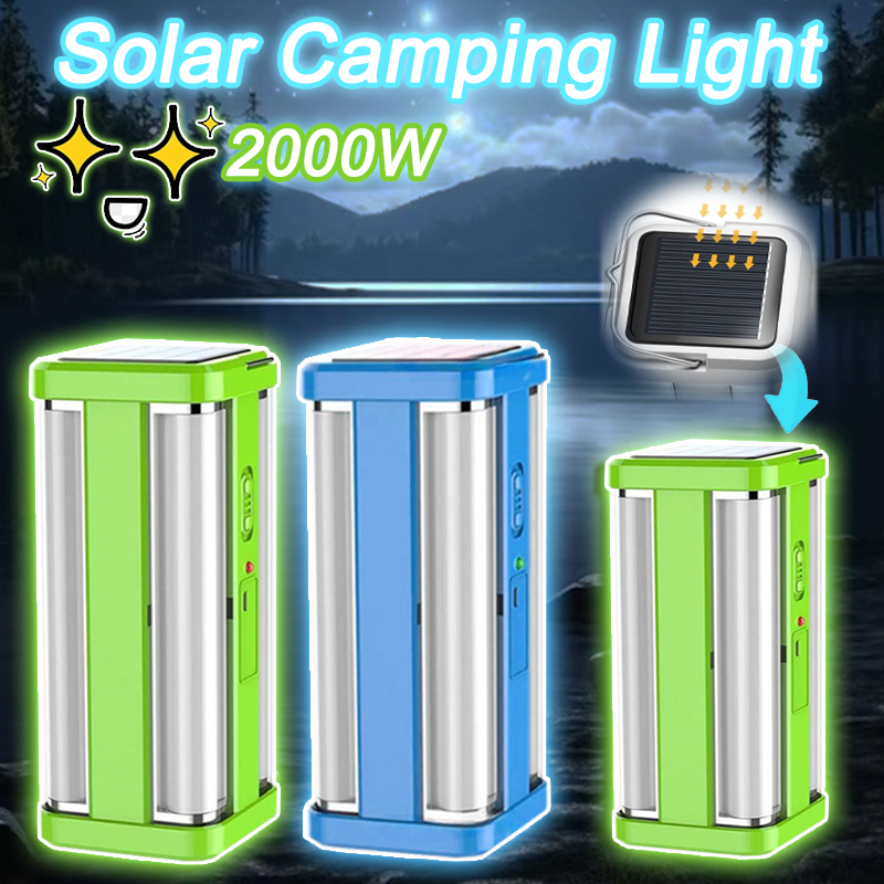 💡2000W Portable Solar LED Light DC+SOLAR Rechargeable Emergency Light ...
