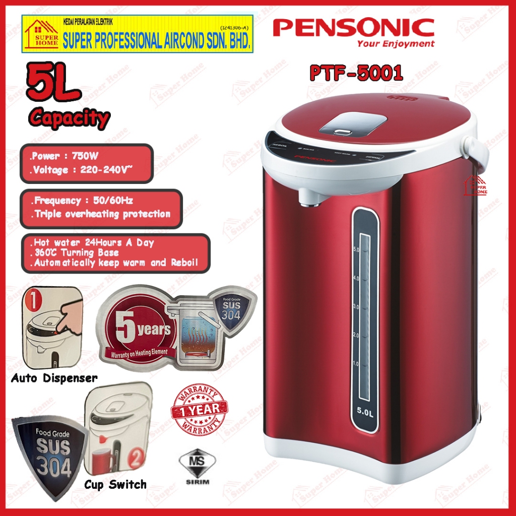 Pensonic Thermo Pot PTF-5001 Thermo Flask - Red (5L) | Shopee Malaysia