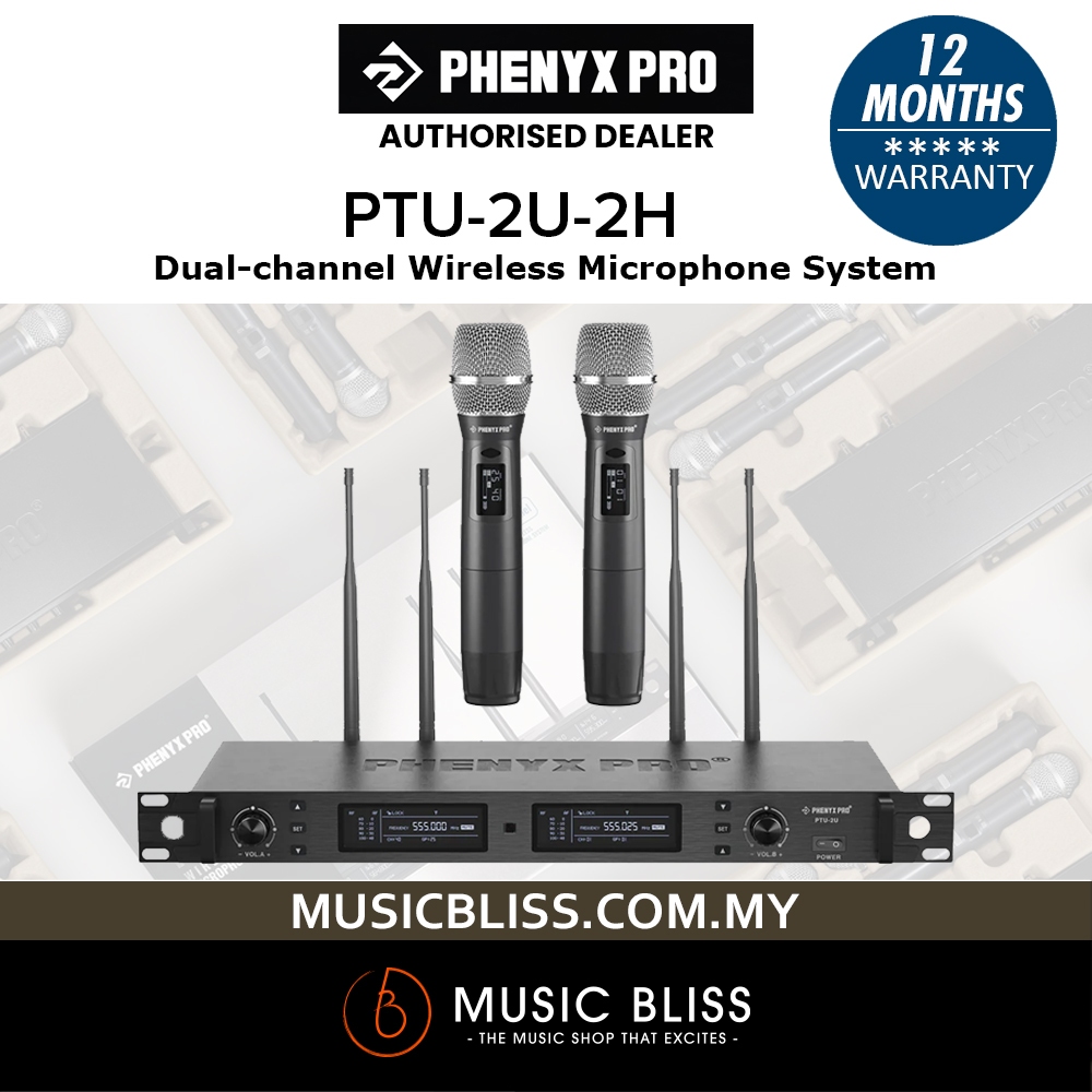Phenyx Pro PTU-2U-2H Wireless Microphone System, True Diversity Dual Cordless Microphone Set ...