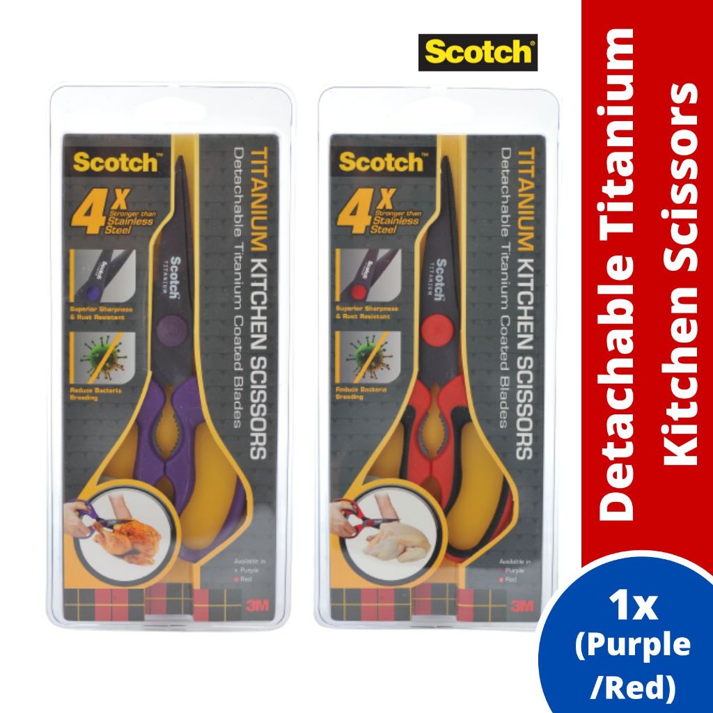 3M Scotch™ Detachable Titanium Kitchen Scissors (Purple/Red) | Shopee ...