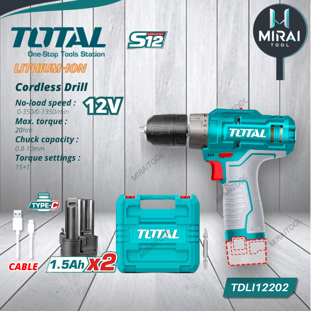 TOTAL TDLI12202 S12 12V Li-ion Cordless Drill | Shopee Malaysia
