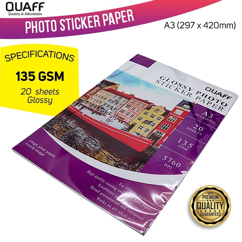 QUAFF Glossy Inkjet Photo Sticker A4 Size 90GSM / 135GSM (20 Sheets ...