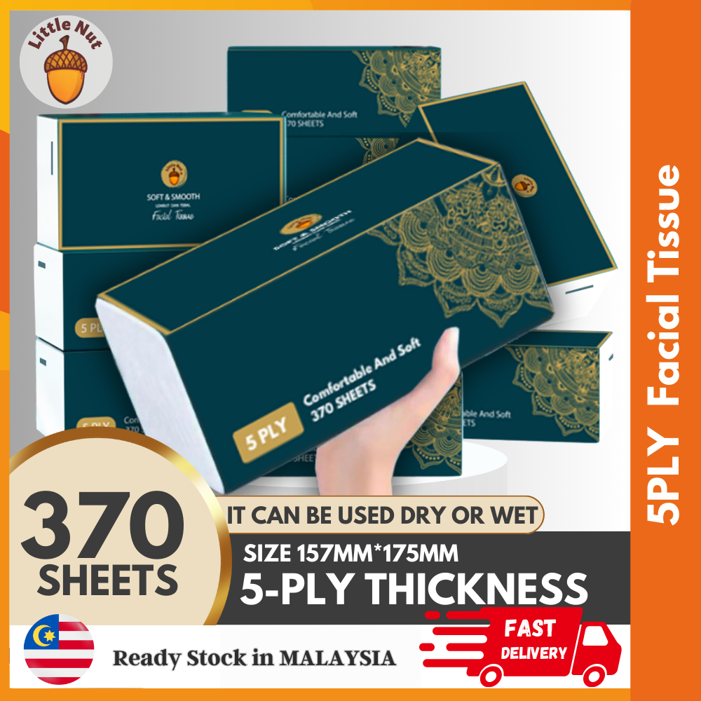 Little Nut 370 Sheets 5Ply Air-Cushion Face Tissue Paper Soft Facial ...