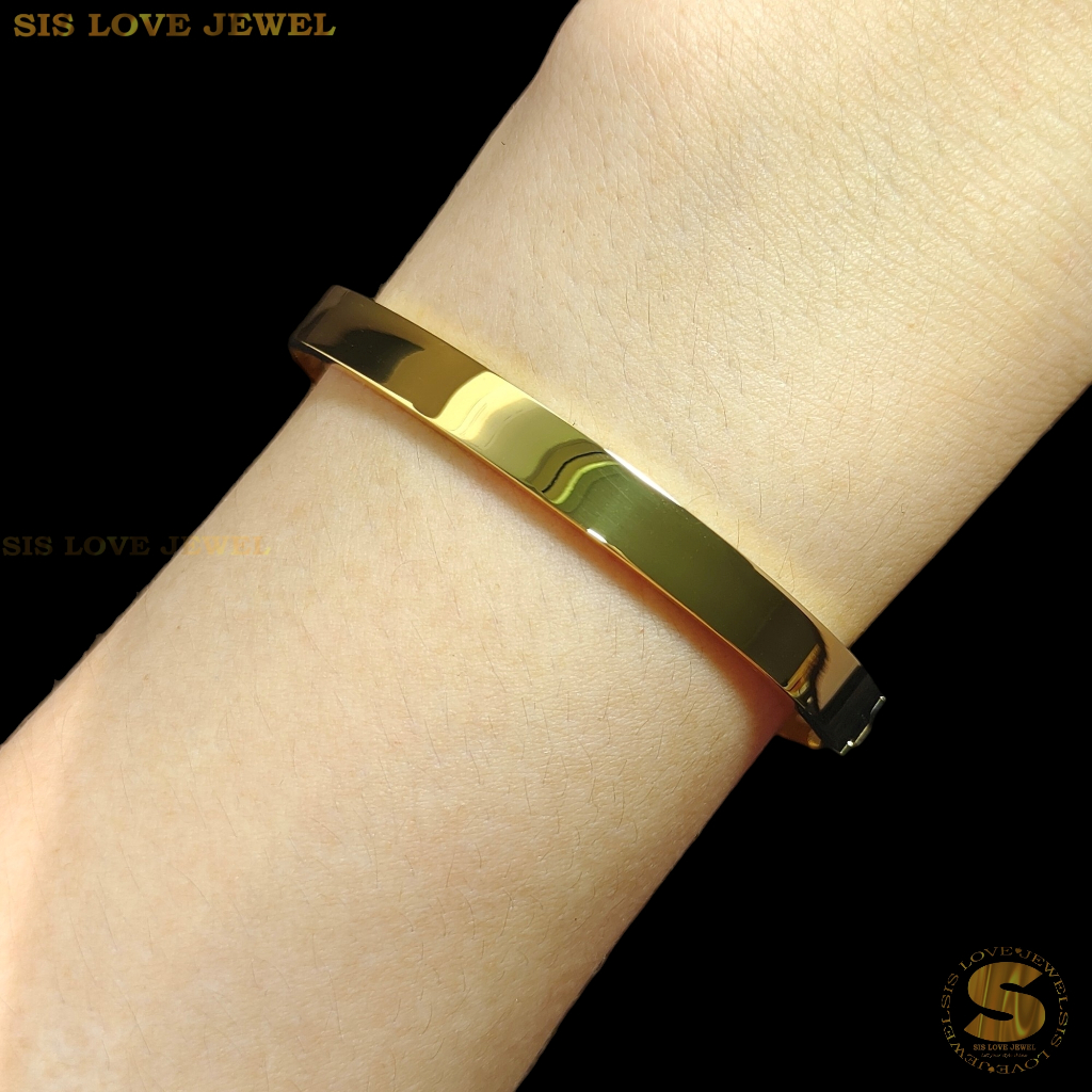 Sis Love Jewel Plain Bangle Titanium Steel 18K Gold Plated Gelang ...