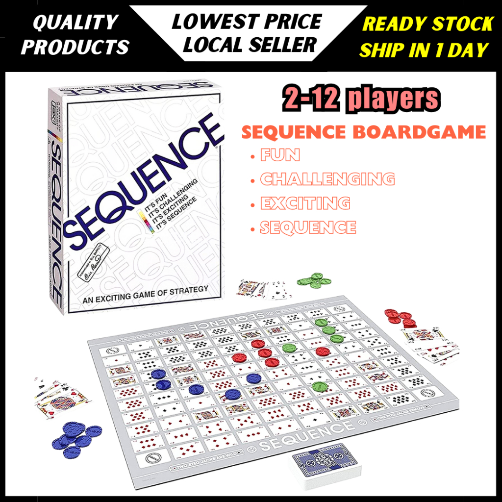 Sequence Classic Board Exciting Game of Strategy Challenging Card Game With Family Friend Party ...
