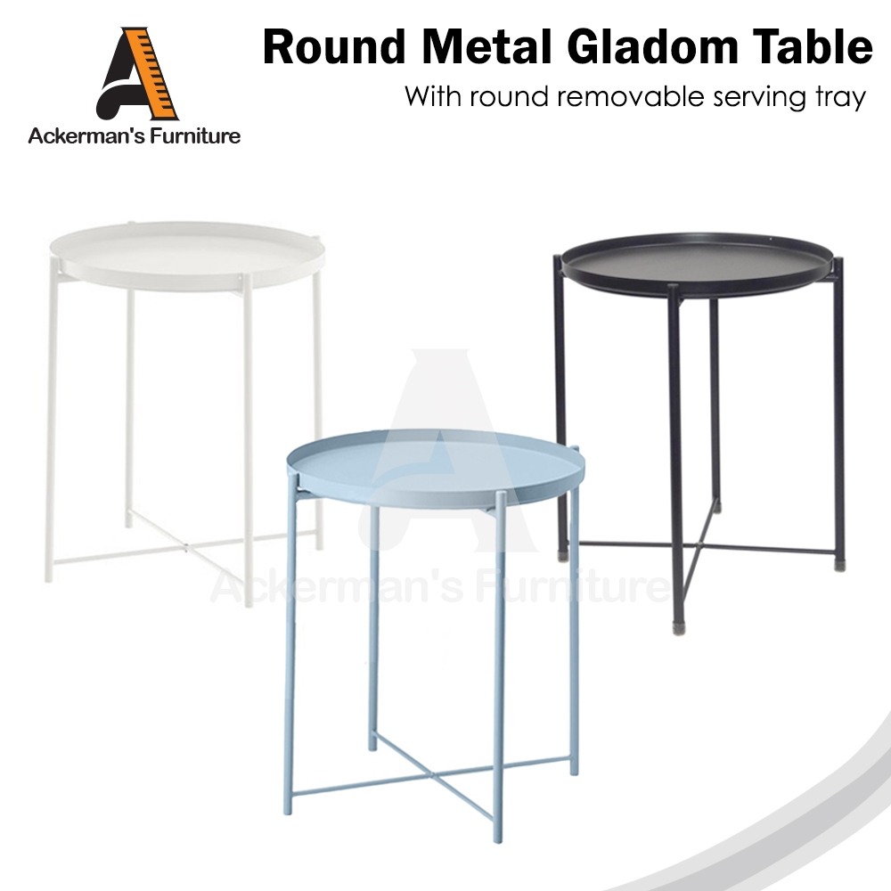 ACKERMAN Round Metal Table Removable Serving Tray Minimalist Side Table ...