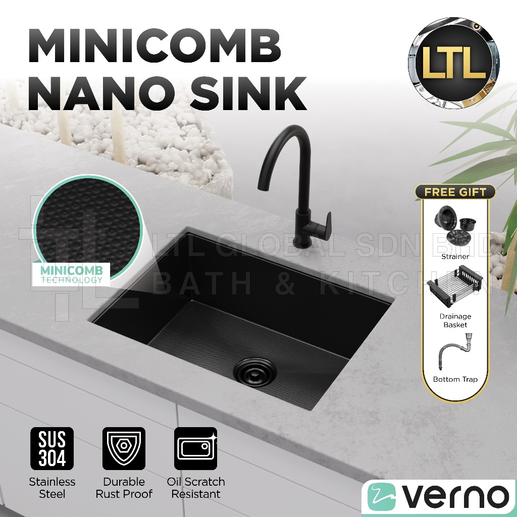 VERNO Nano Mini Honey Comb Stainless Steel Kitchen Sink Undermount ...