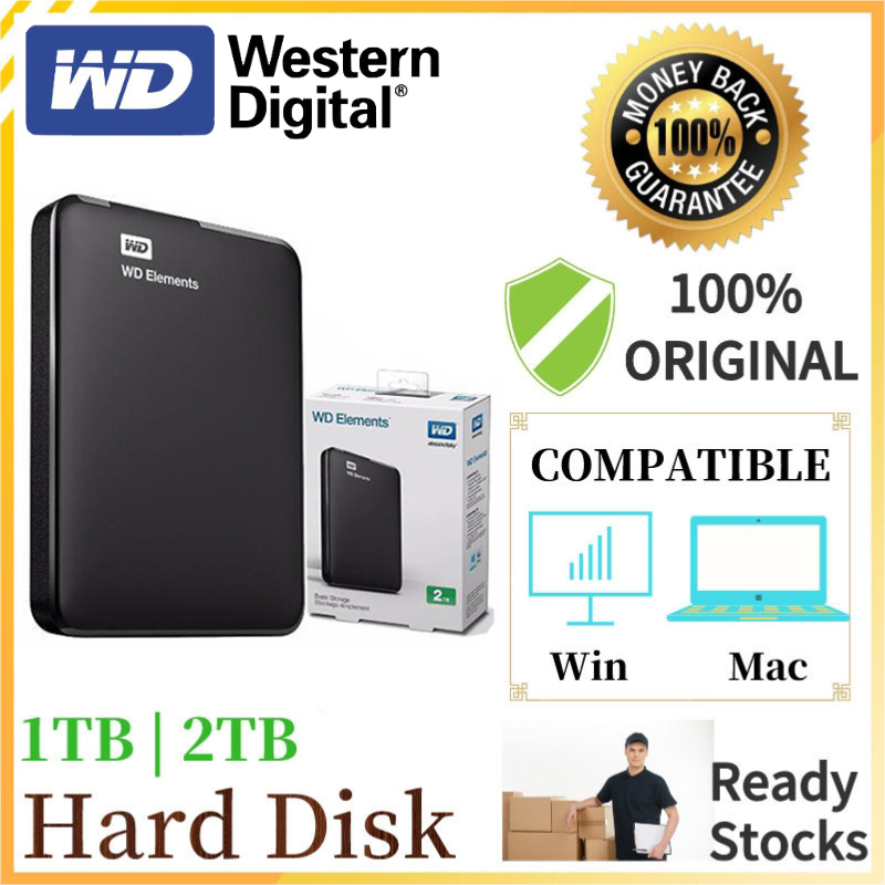 Western Digital WD Elements portable 2TB 1TB External Hard Disk USB 3.0 ...