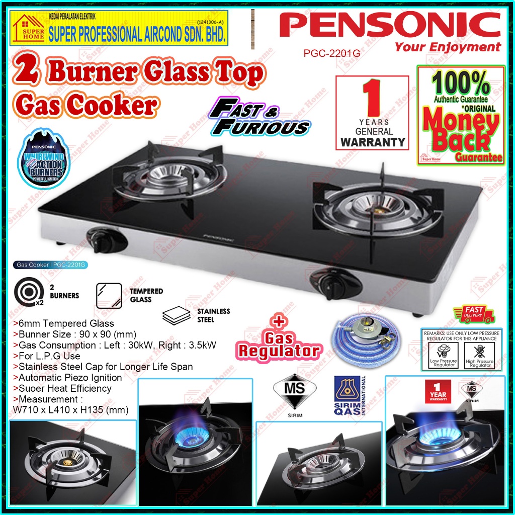 Pensonic Gas Stove PGC-2201G Table Top Glass Gas Cooker (6mm Tempered ...